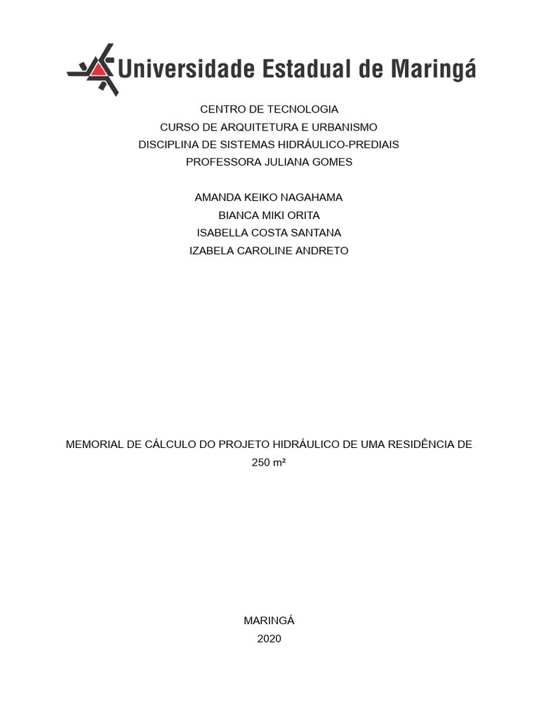 MEMORIAL DE CÁLCULO - Amanda, Bianca O., Isabella C. e Izabela A. | PDF