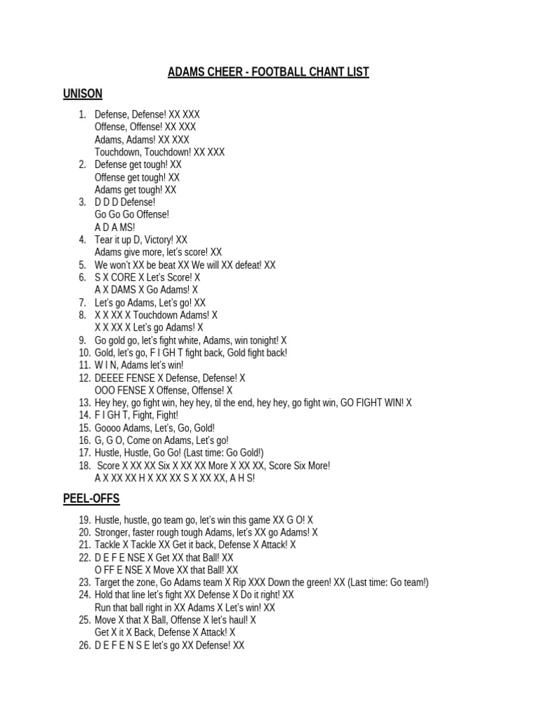 Football Season Chant List | PDF | American Football | National ...