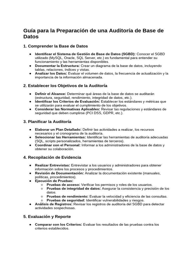Guia para Auditoria de Base de Datos | PDF | Bases de datos | Auditoría