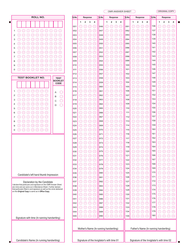 NEET OMR Answer Sheet Template PDF | PDF