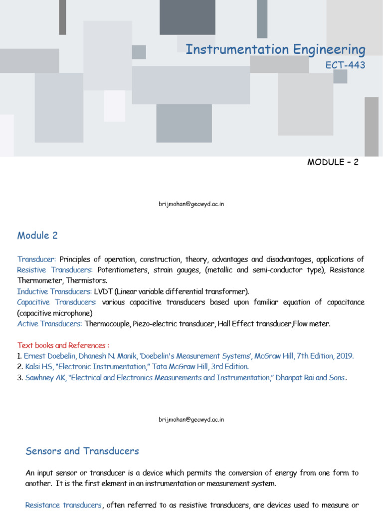 ECT443 Instrumentation Engg Mod-2 | PDF | Inductance | Transformer