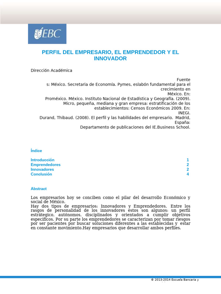 Perfil Del Empresario, El Emprendedor y El Innovador | PDF | Iniciativa empresarial | Pequeñas y ...