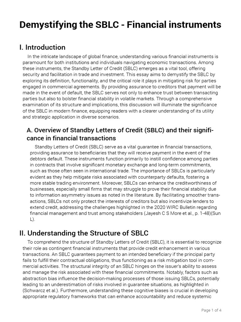 Demystifying The SBLC Financial Instruments | PDF | Letter Of Credit | Money