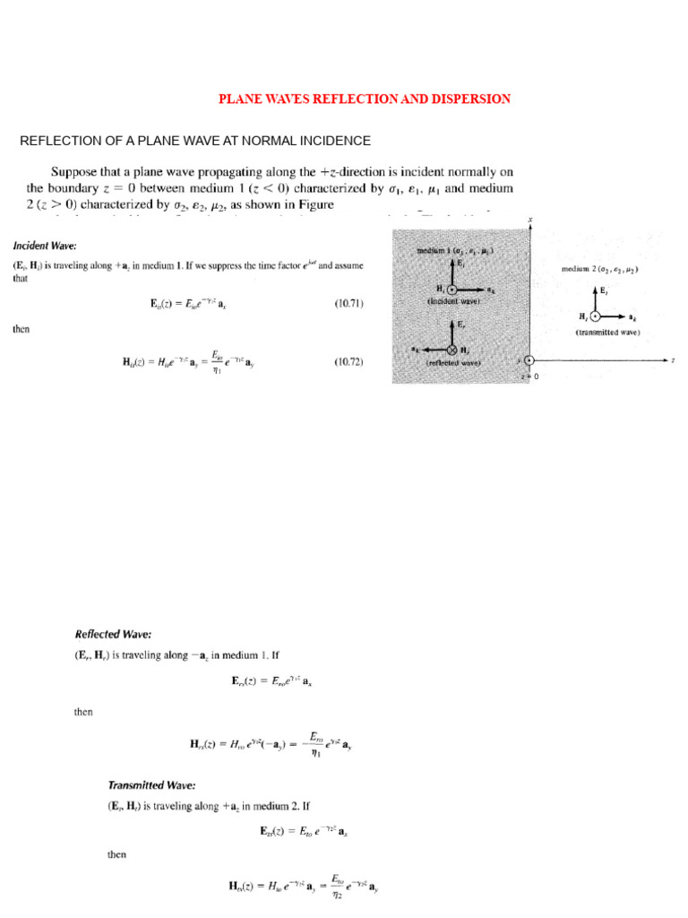 Plane Wave Reflection at Normal Incidence | PDF