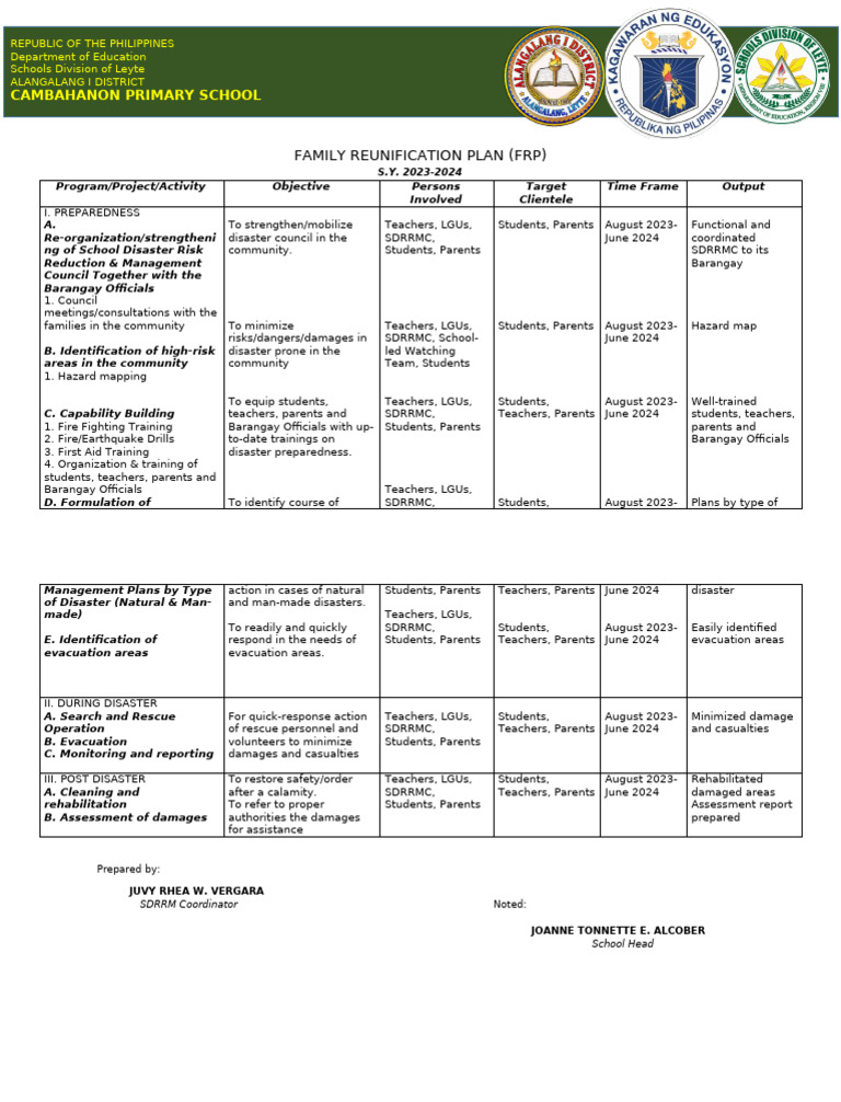 Family Reunification Plan | PDF | Emergency Management | Safety