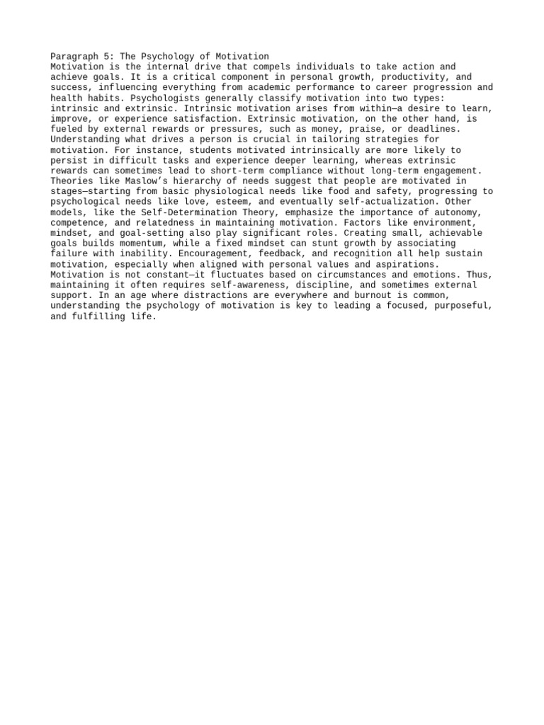 Paragraph 5 The Psychology of Motiv | PDF