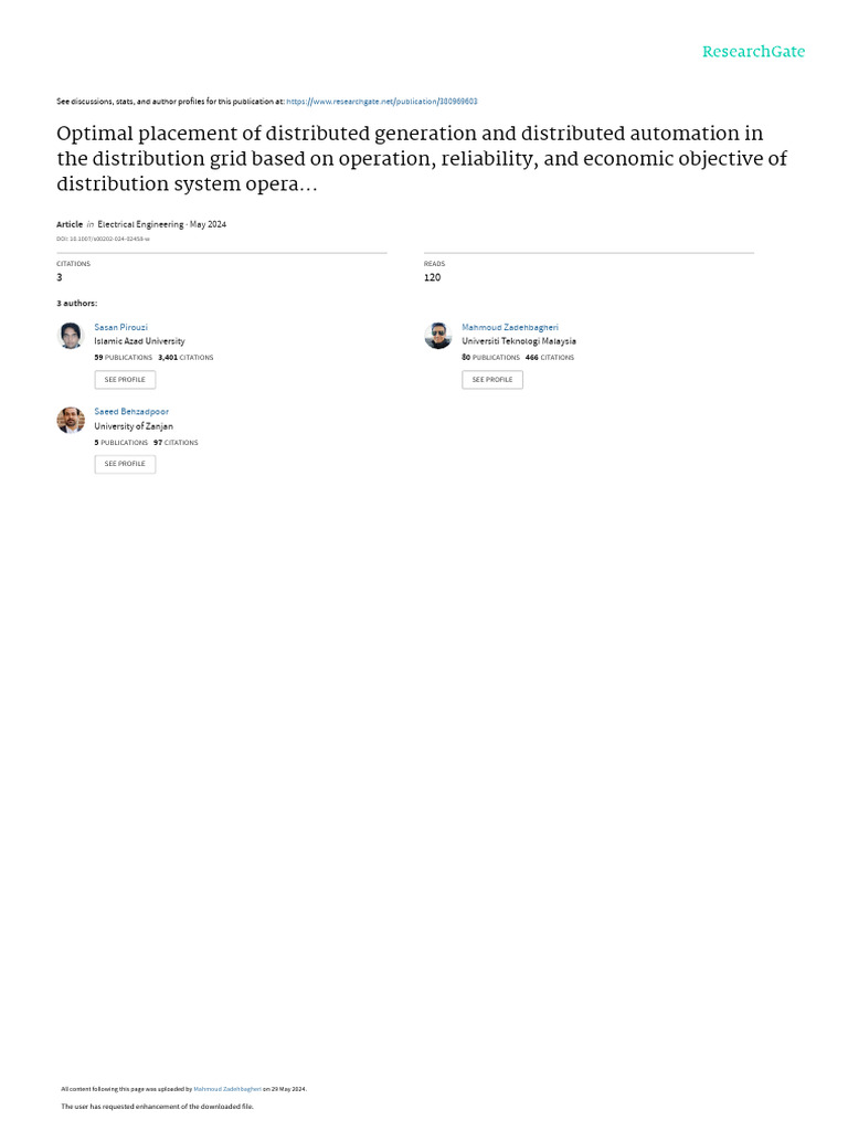 2024(ResearchGate).Optimal Placement of DG and Distributed Automation in the Distribution Grid ...
