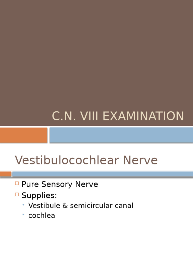 Vestibulocochlear Nerve Assessment | PDF | Hearing Loss | Sensory Organs