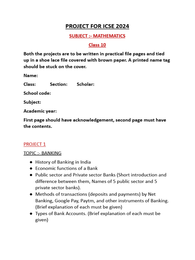 Project For Icse 2024 | PDF | Banks | Economics