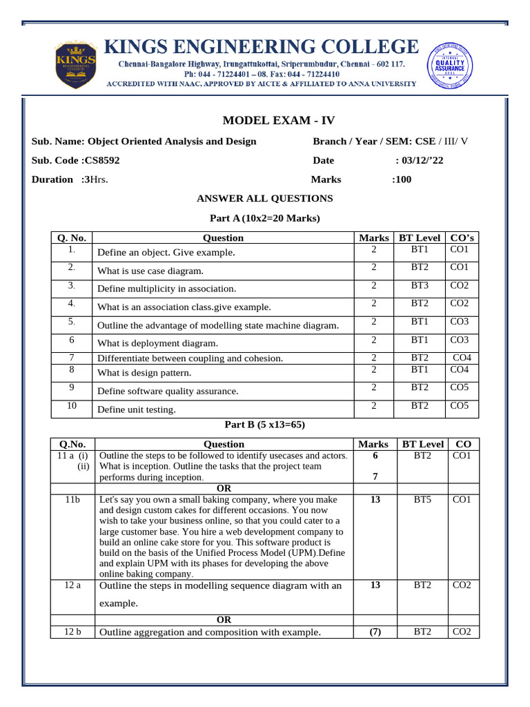 Object Oriented Analysis Exam Model | PDF | Use Case | Systems Thinking