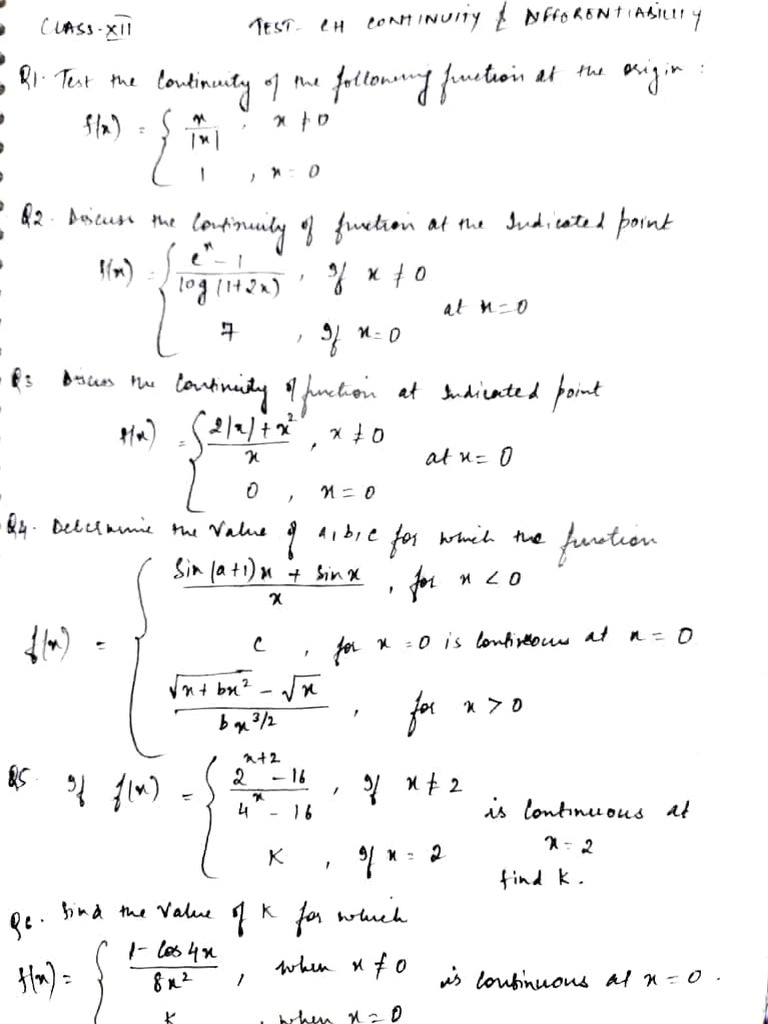 Continuity and Differentiability Cbse | PDF