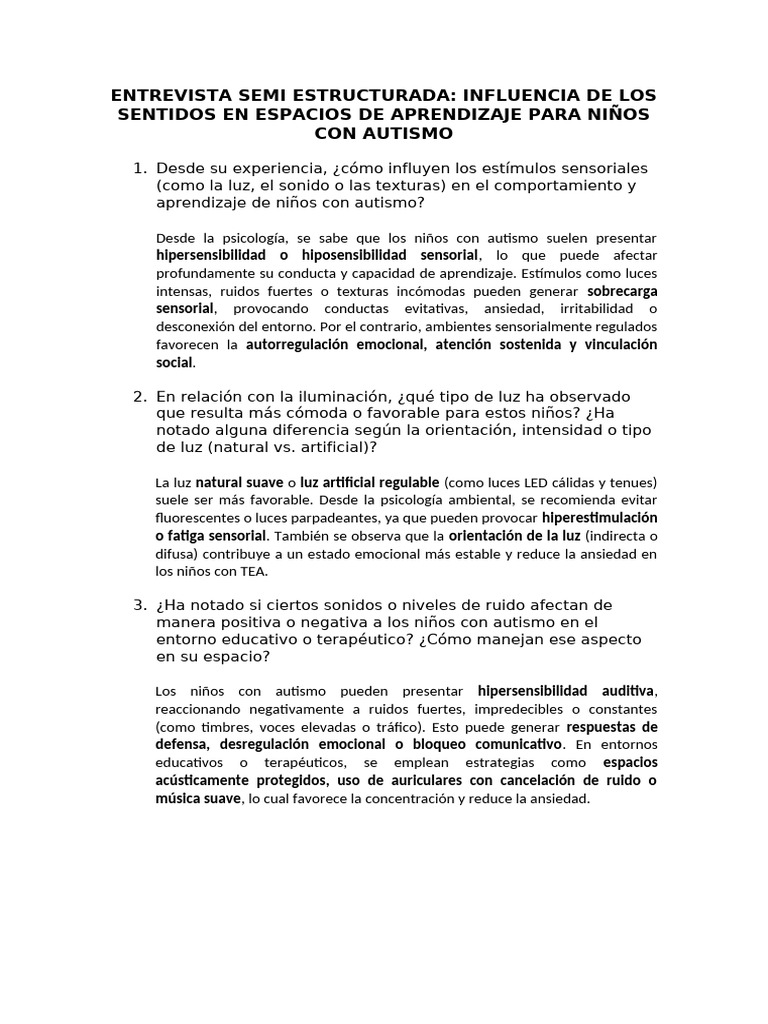 Entrevista Semi Estructurada | PDF | Autismo | Las emociones