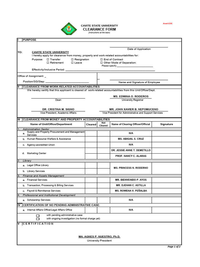 COS Clearance Updated June 2025 | PDF