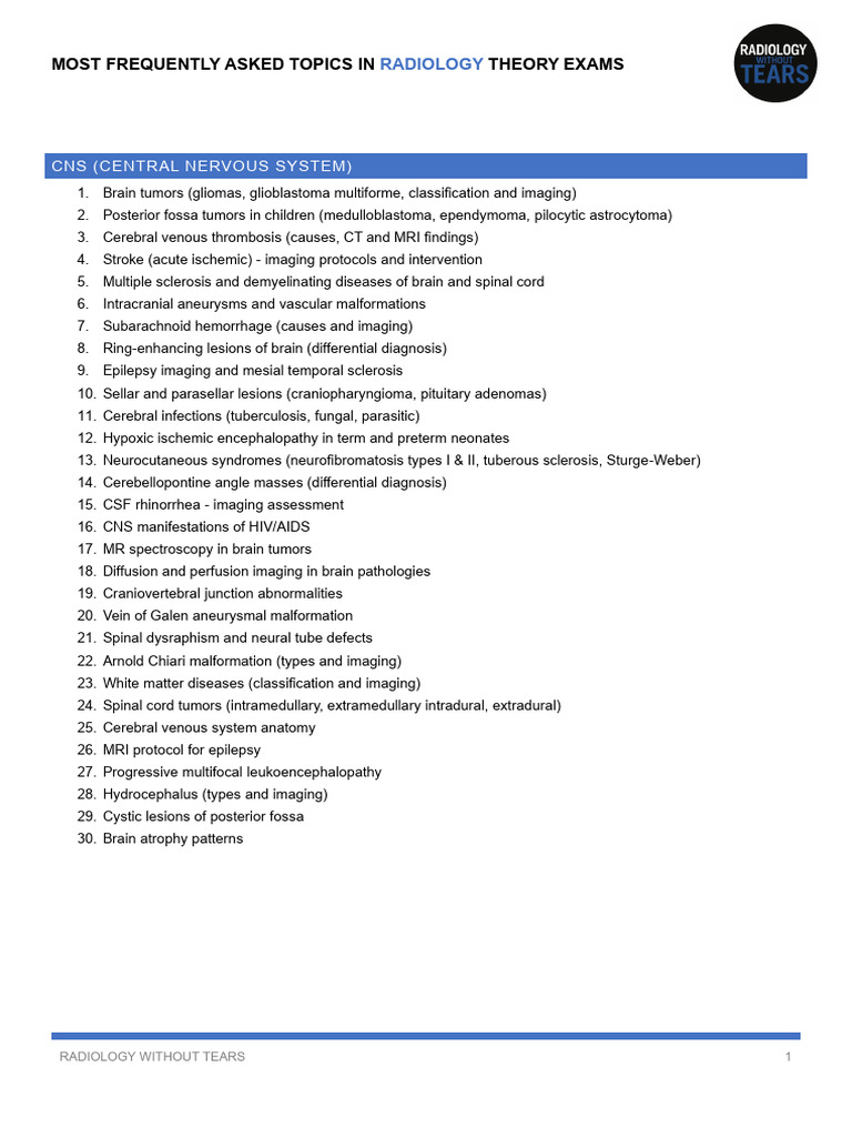 Must Know Topics in Radiology Exams - Radiolgy Without Tears | PDF ...