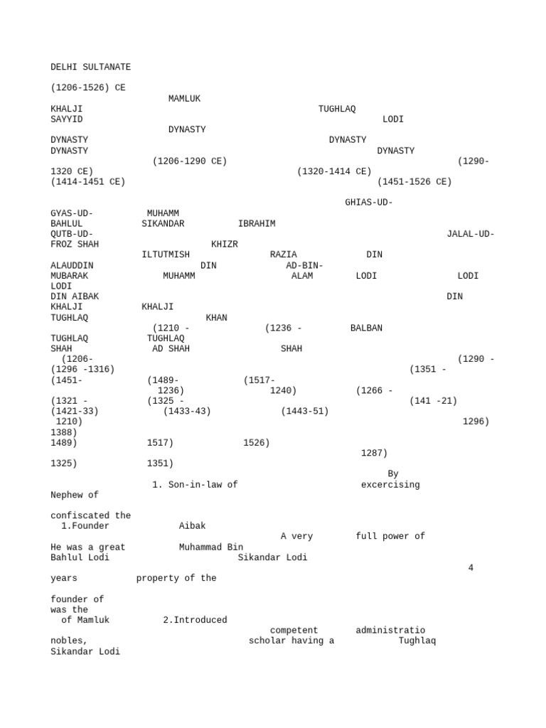 Delhi Sultanate Rulers Chart | PDF