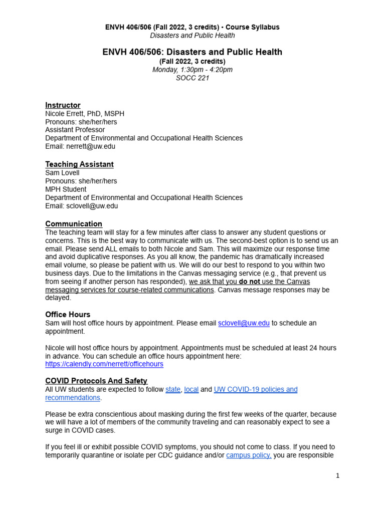 Disasters and Public Health Syllabus | PDF | Emergency Management ...