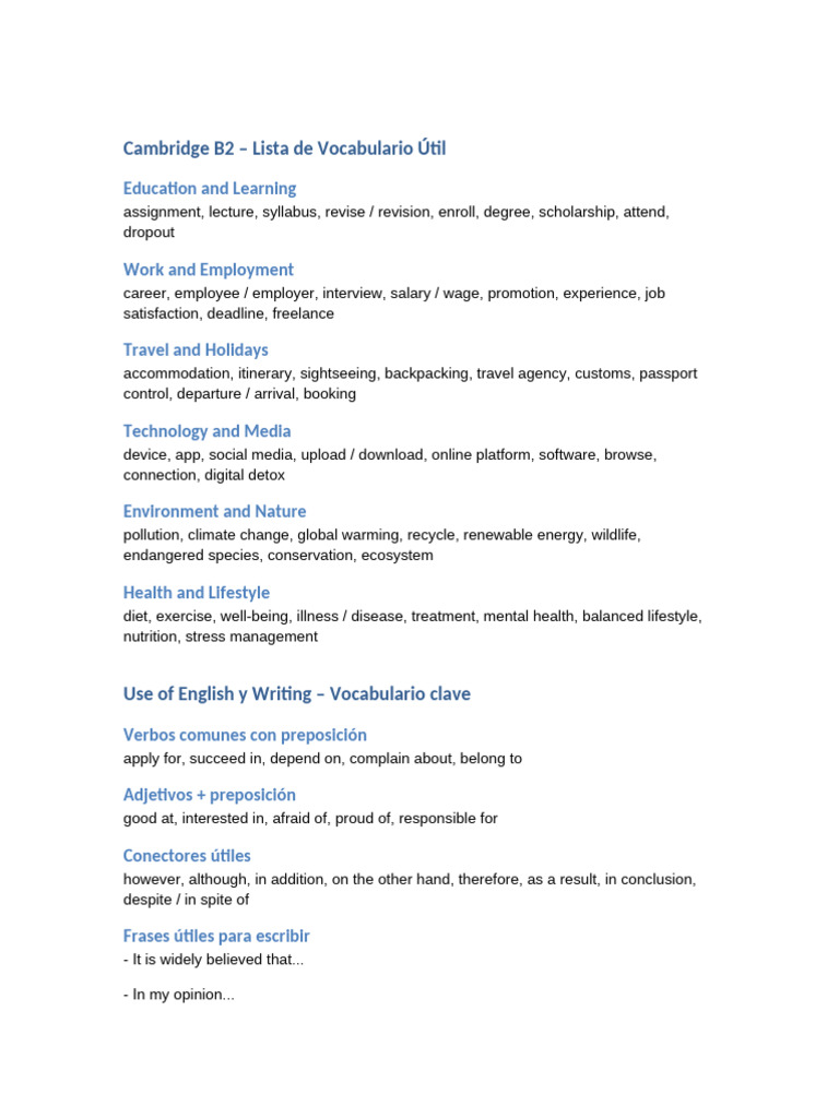 Vocabulario B2 Cambridge 2 | PDF