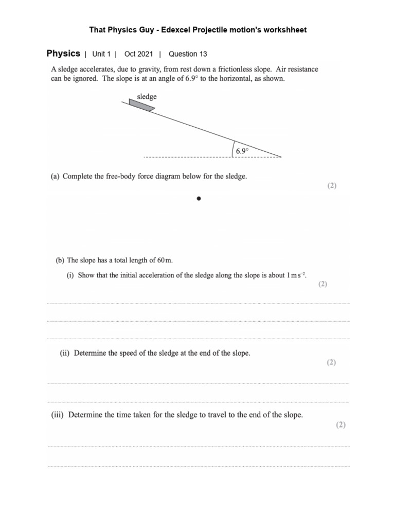 Projectile Motion Worksheet | PDF