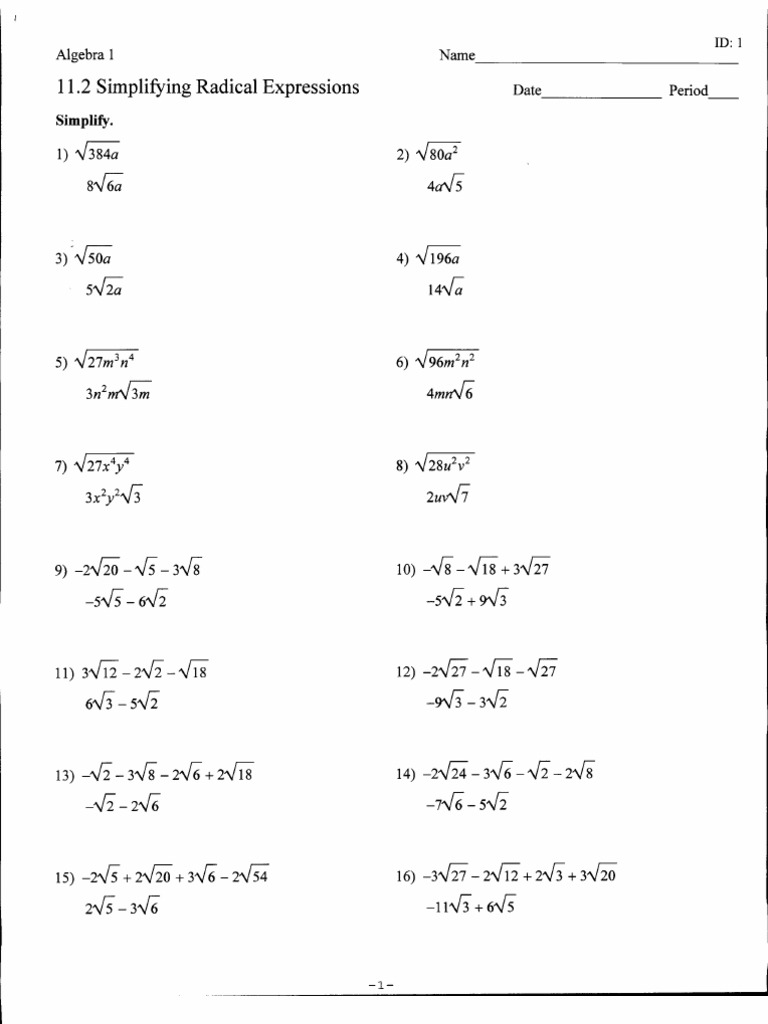 Simplifying Radical Expressions Guide | PDF