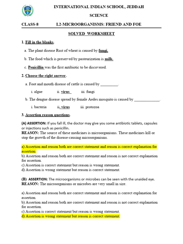 Class 8 Science: Microorganisms Worksheet | PDF | Microorganism | Vaccines