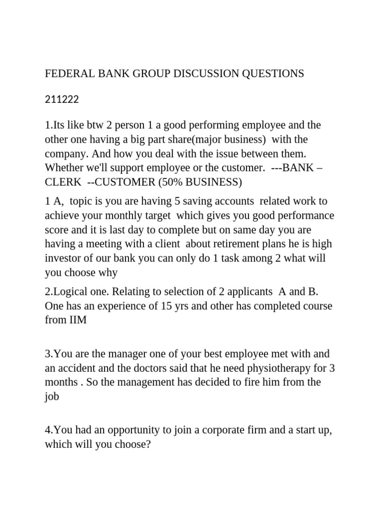 Federal Bank GD Questions | PDF | Corporate Social Responsibility ...