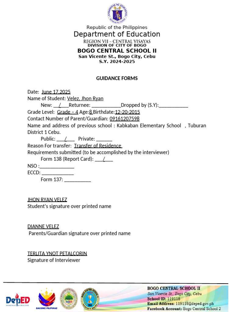 Guidance Forms Ti Ruby Velez | PDF