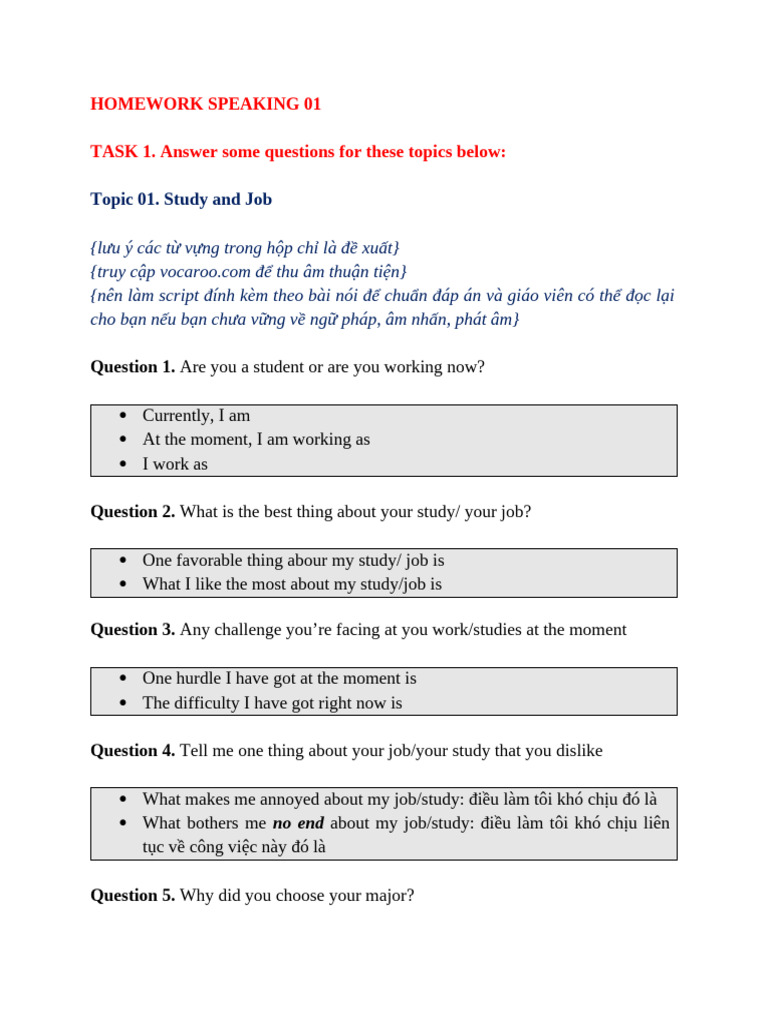 Homework Speaking 01 | PDF