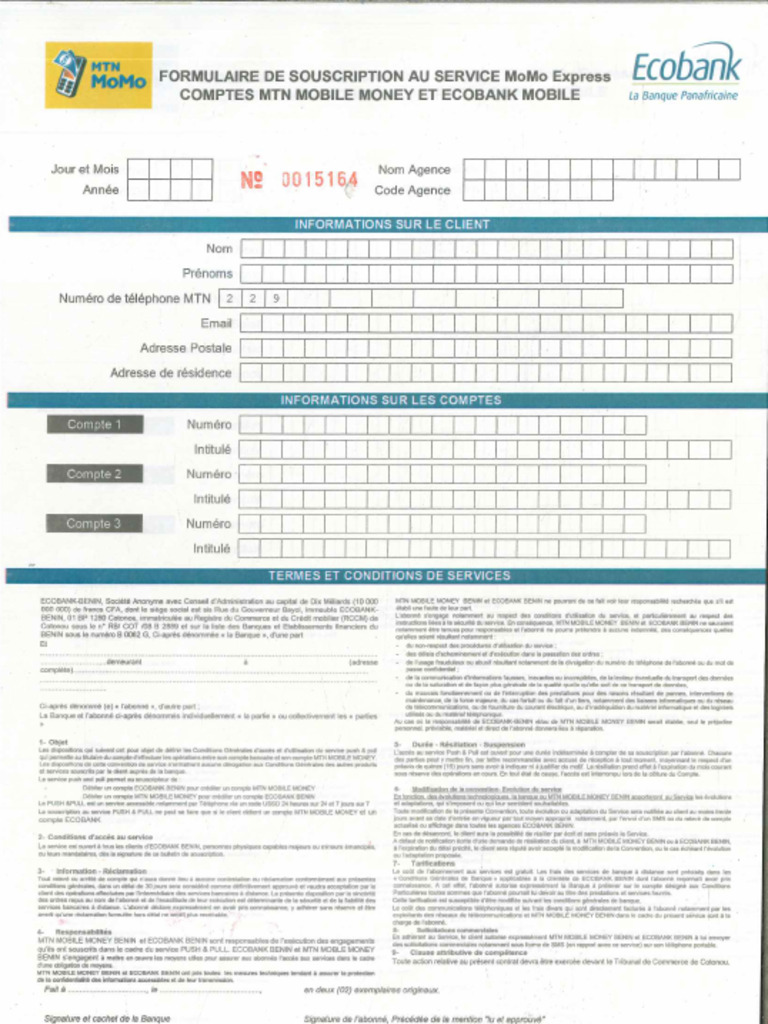 Formulaire Push and Pull MTN Et Moov | PDF