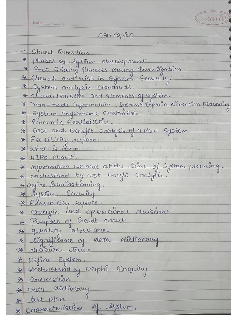 SAD Important Topics | PDF