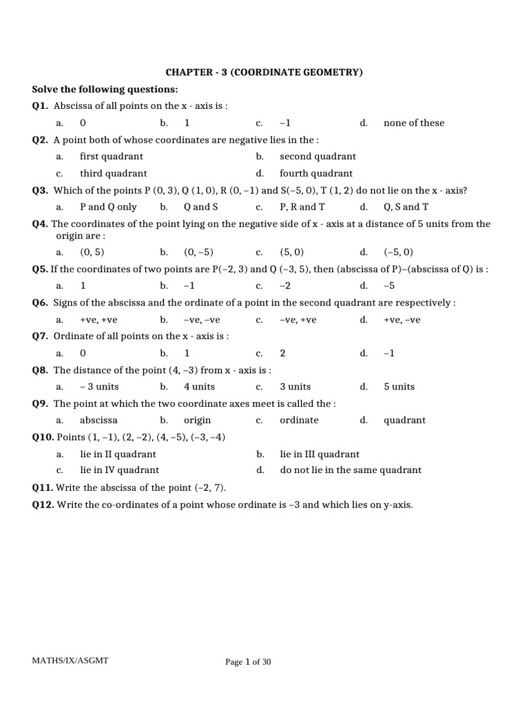 CLASS 9 Coordinate Geometry | PDF | Cartesian Coordinate System | Geometry