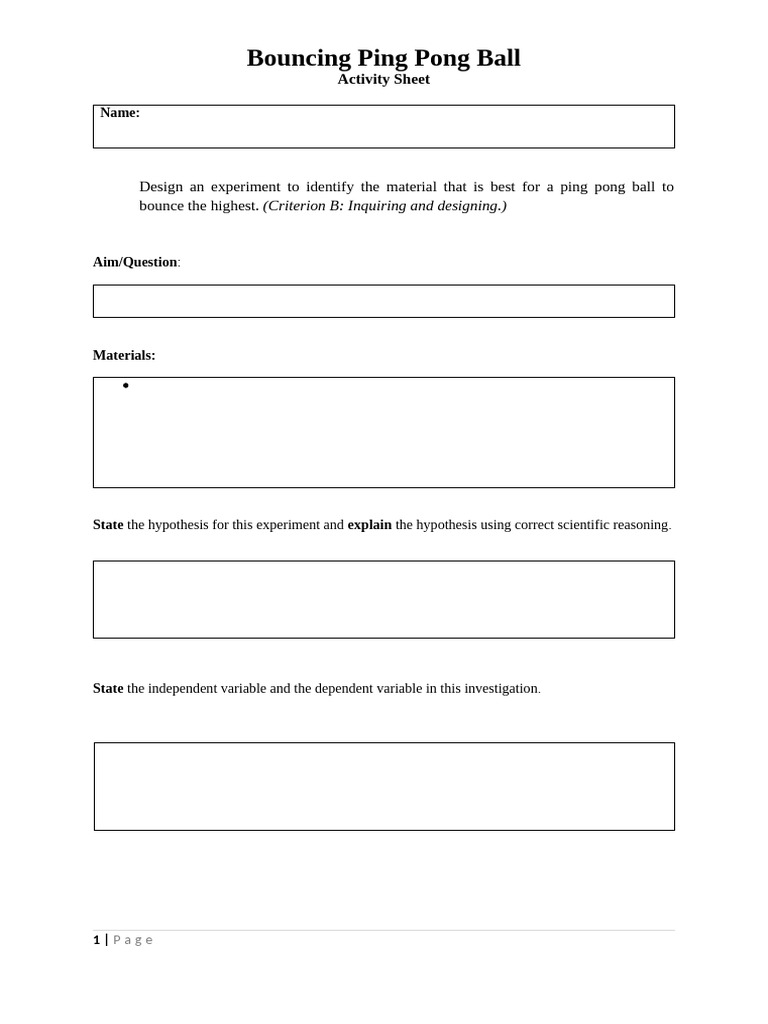 Bouncing Ball Experiment Worksheet | PDF