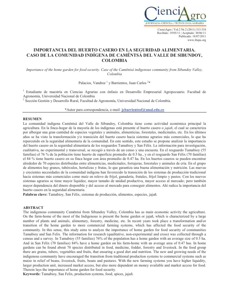 Palacios, Vandre y Barrientos Juan Carlos. 2011. Importancia Del Huerto ...