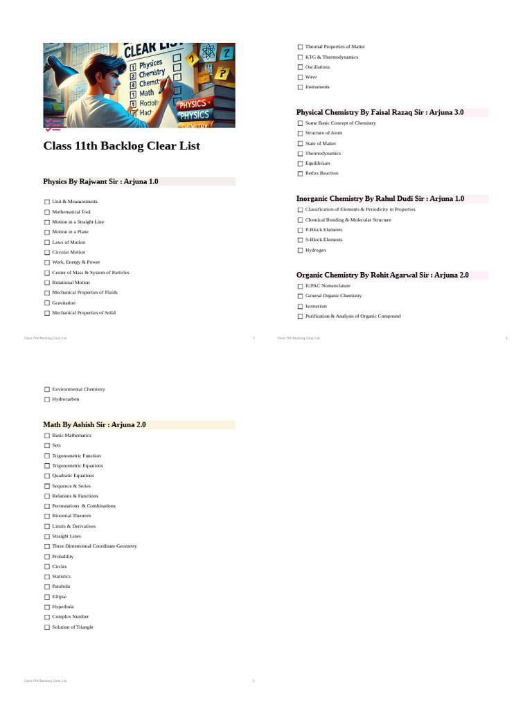Class 11th Backlog Clear List | PDF | Chemistry | Organic Chemistry