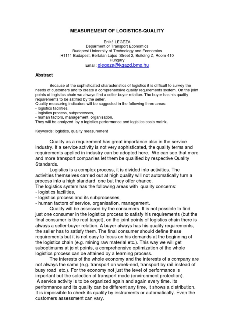Measurement of Logistics Quality | PDF | Packaging And Labeling | Logistics