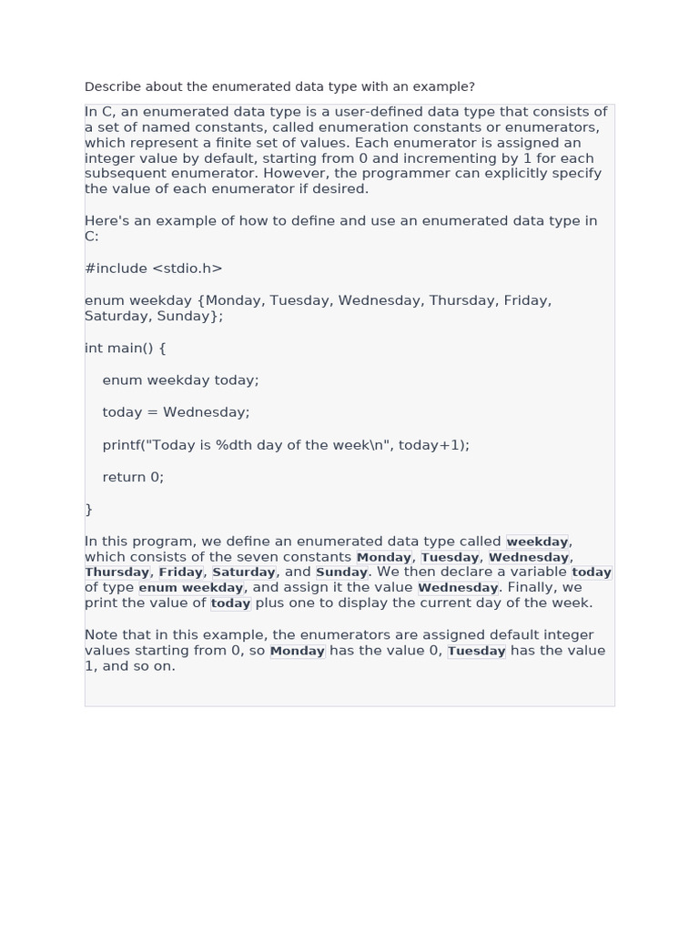 Describe About The Enumerated Data Type With An Example | PDF