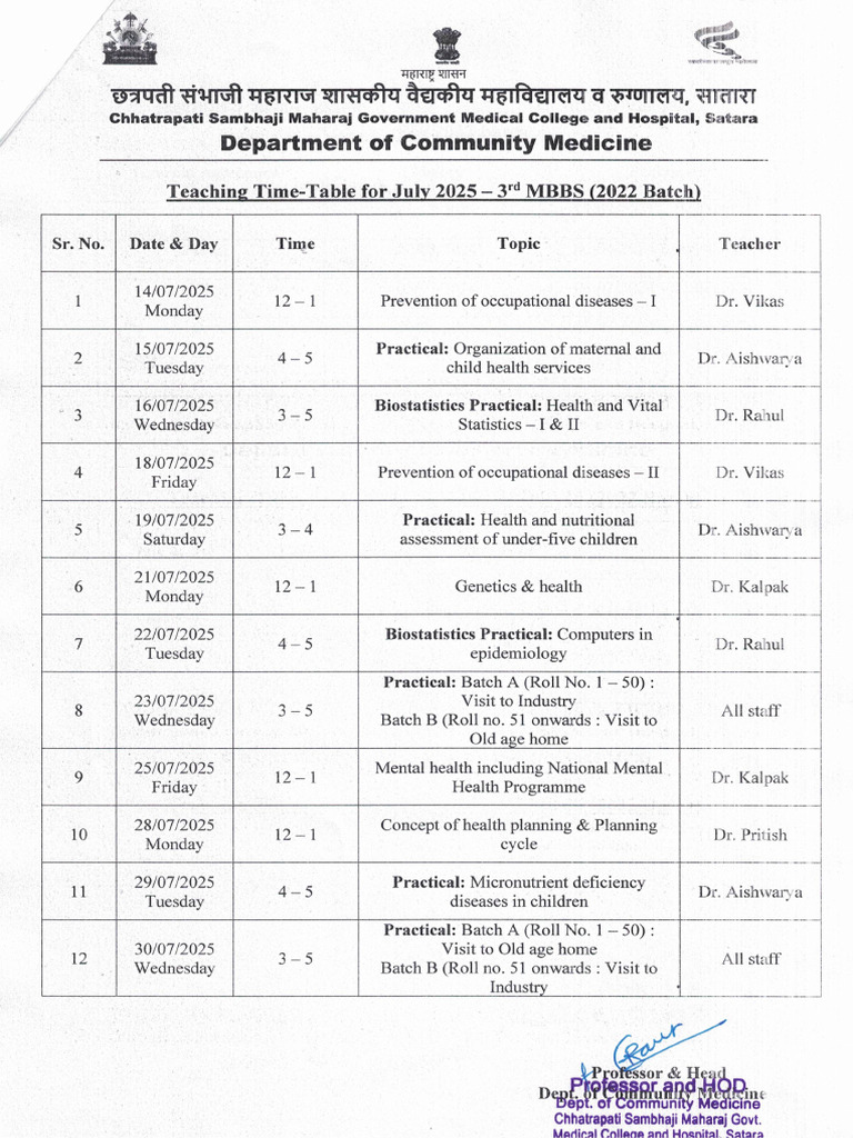 Timetable July 2025 | PDF