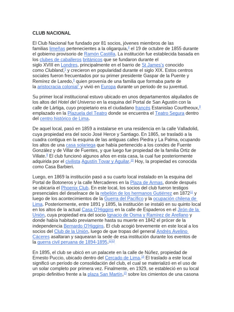 Historia del Club Nacional de Lima | PDF | Perú | América del Sur