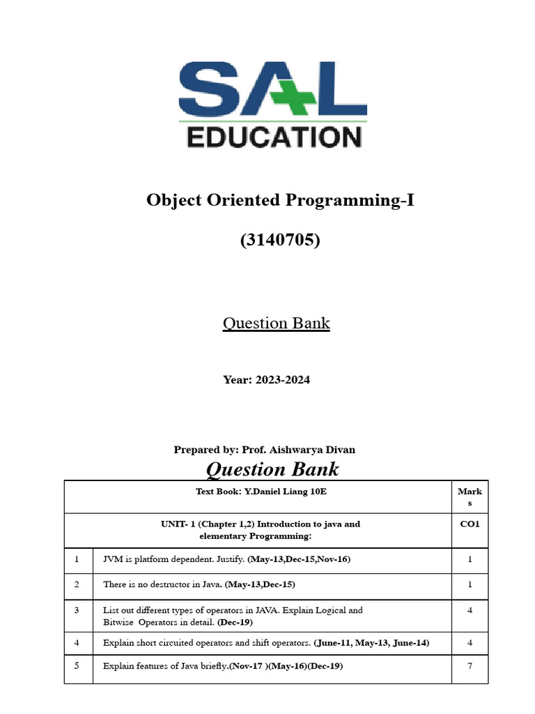 OOP-I Question Bank | PDF | Java (Programming Language) | Software Development