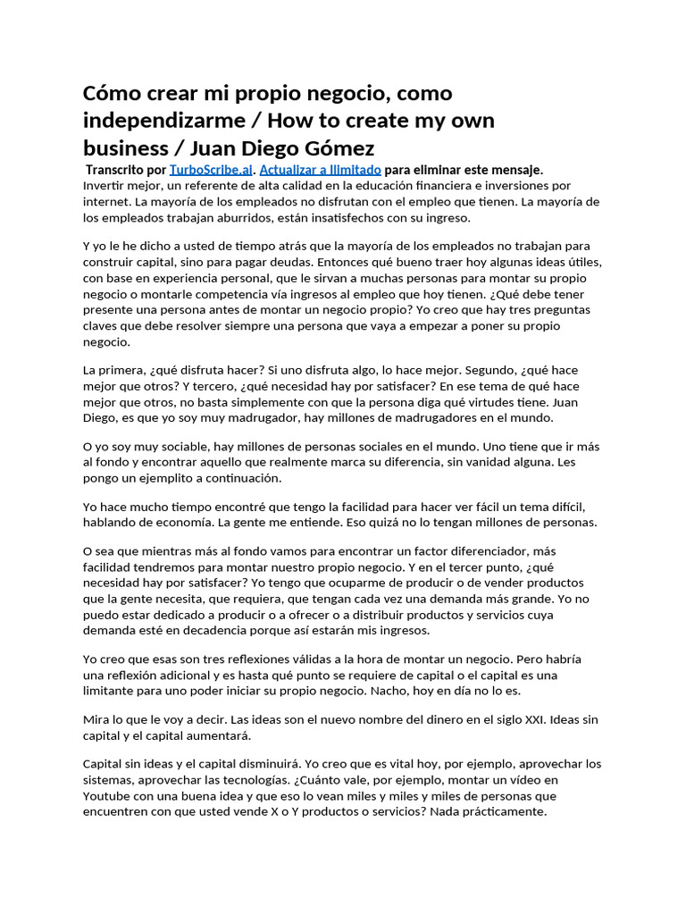 Cómo Crear Mi Propio Negocio, Como Independizarme - How To Create My Own Business - Juan Diego ...