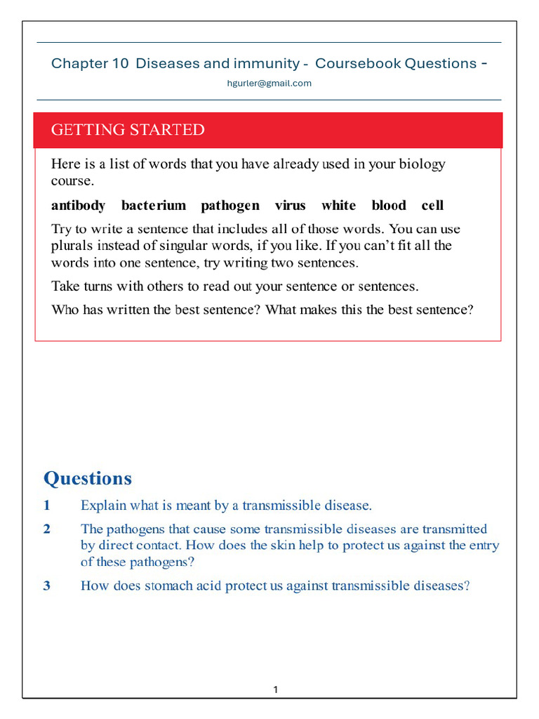 Chapter 10 Diseases and Immunity-Coursebook Questions | PDF | Antibody | Immune System