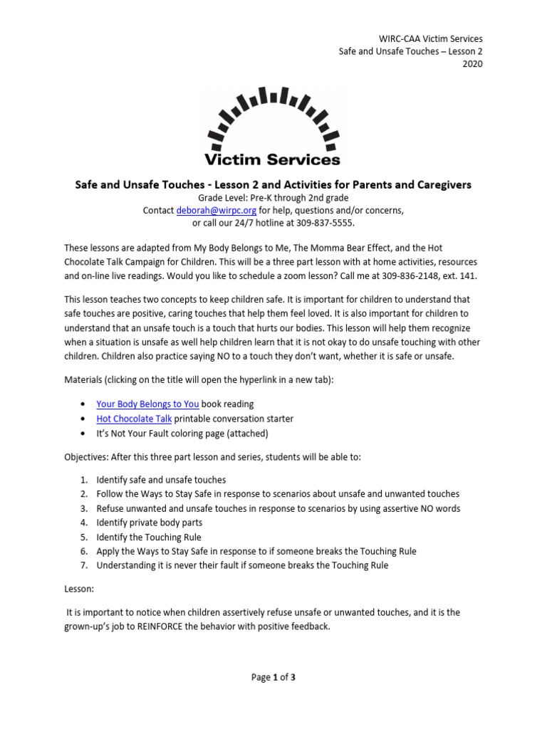 Early Learning Safe and Unsafe Touch Lesson 2 | PDF | Psychology ...