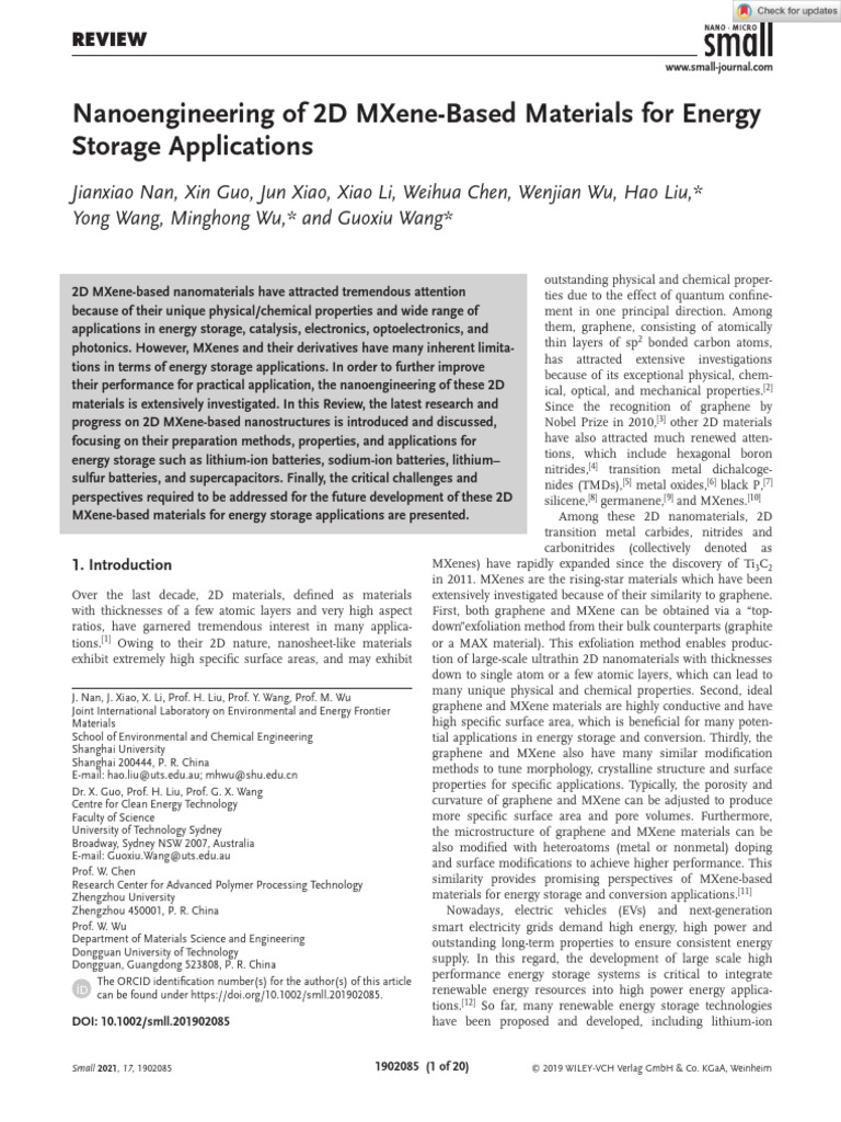 Small - 2019 - Nan - Nanoengineering of 2D MXene Based Materials For Energy Storage Applications ...