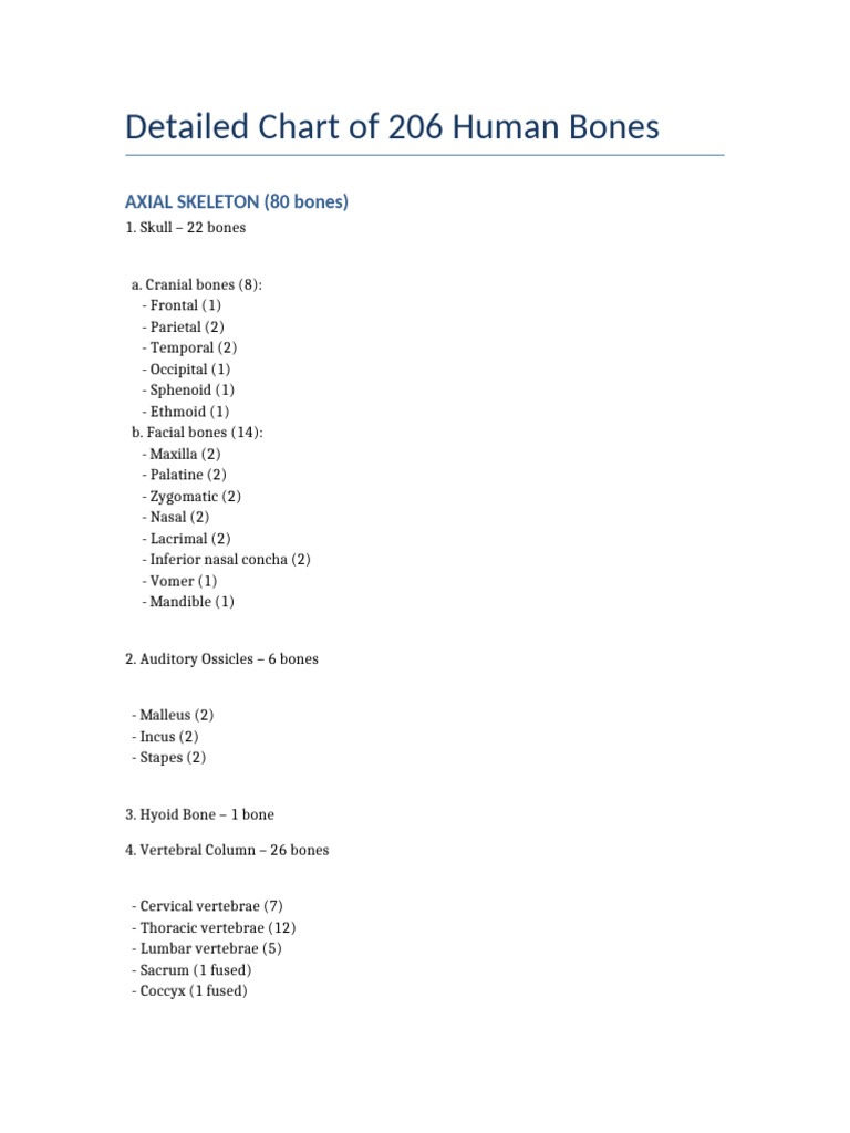 206 Human Bones Detailed Chart | PDF