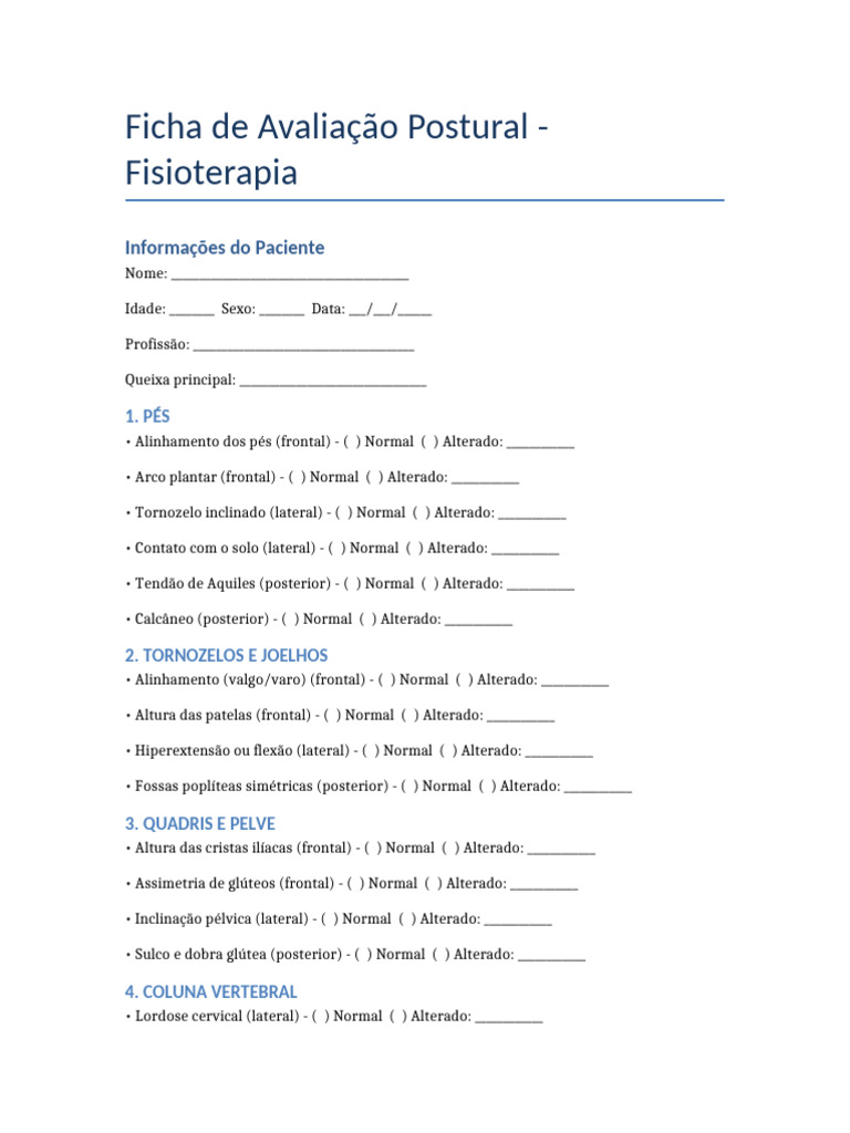 Ficha de Avaliação Postural Fisioterapêutica | PDF | Sistema ...