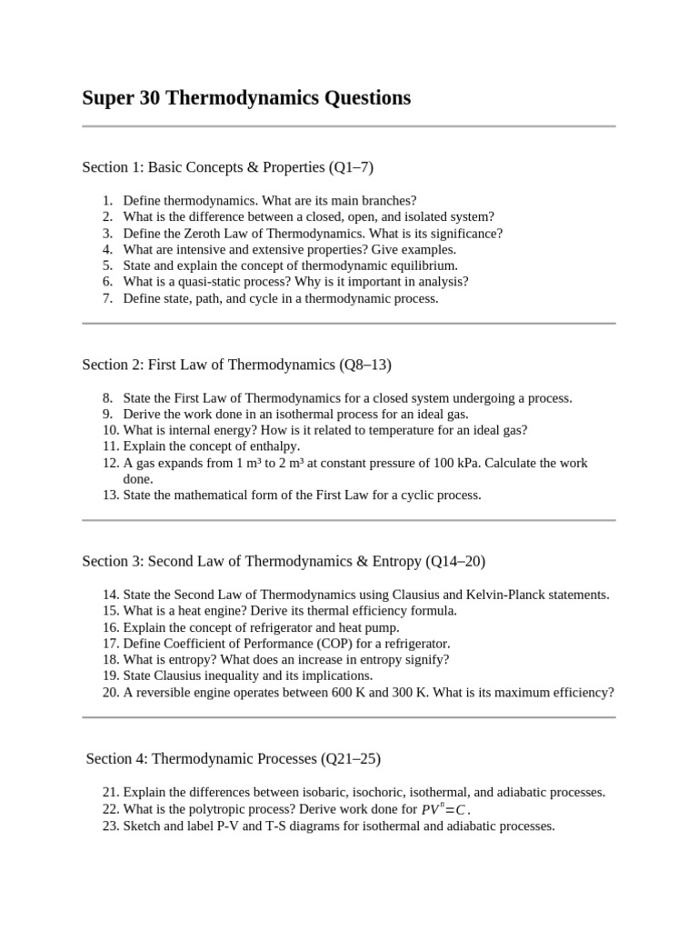 Super 30 Thermodynamics Questions Guide | PDF | Entropy | Second Law Of ...