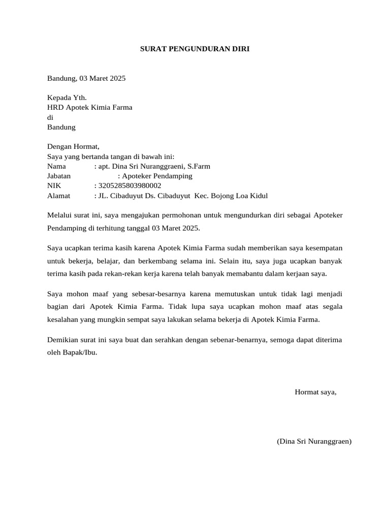 Surat Resign Dina | PDF