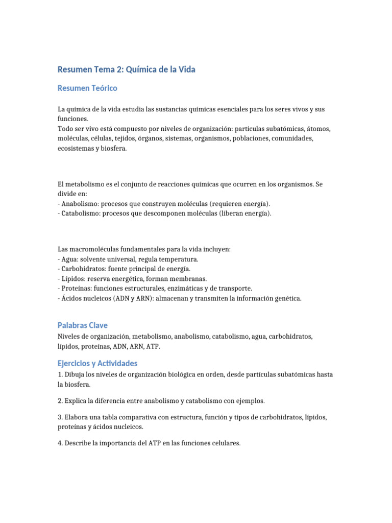 Resumen Tema2 QuimicaVida PCB2025 | PDF
