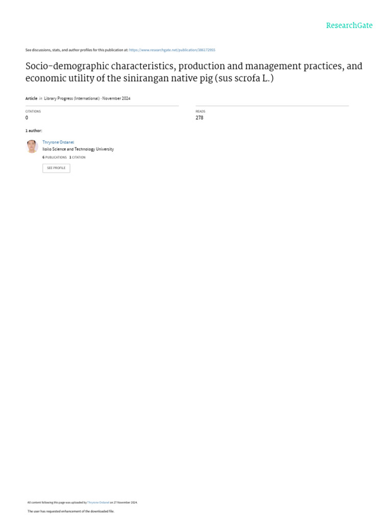 Sinirangan Native Pig: Socio-Demographics & Practices | PDF | Single ...