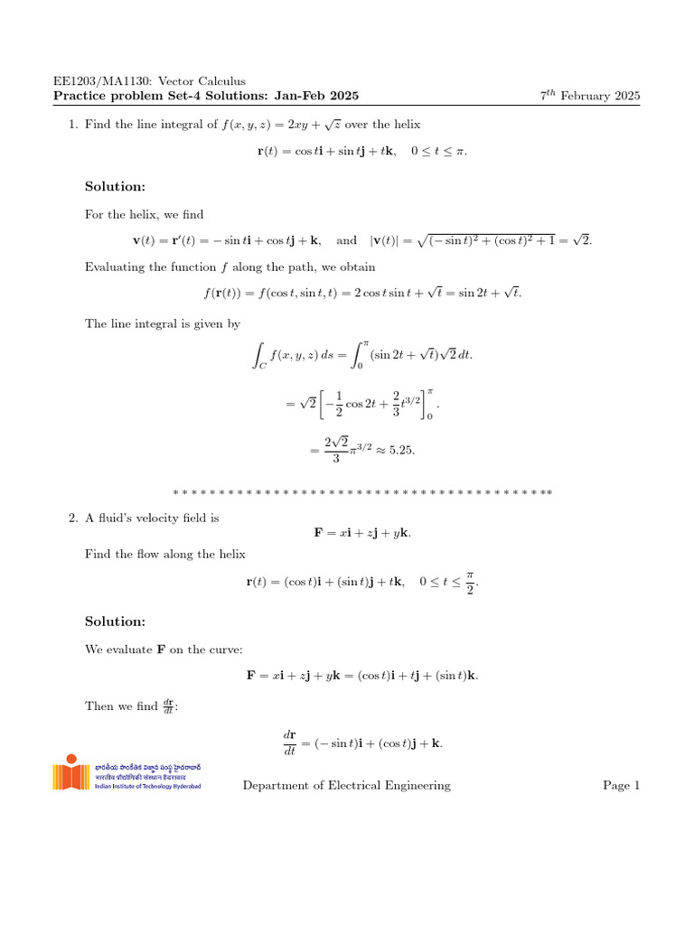 Practice Problem Set-4 - Solutions | PDF | Flux | Divergence