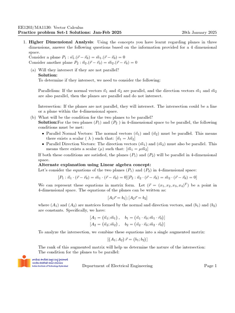 Practice Problem Set-1 - Solutions | PDF | Vector Space | Matrix (Mathematics)